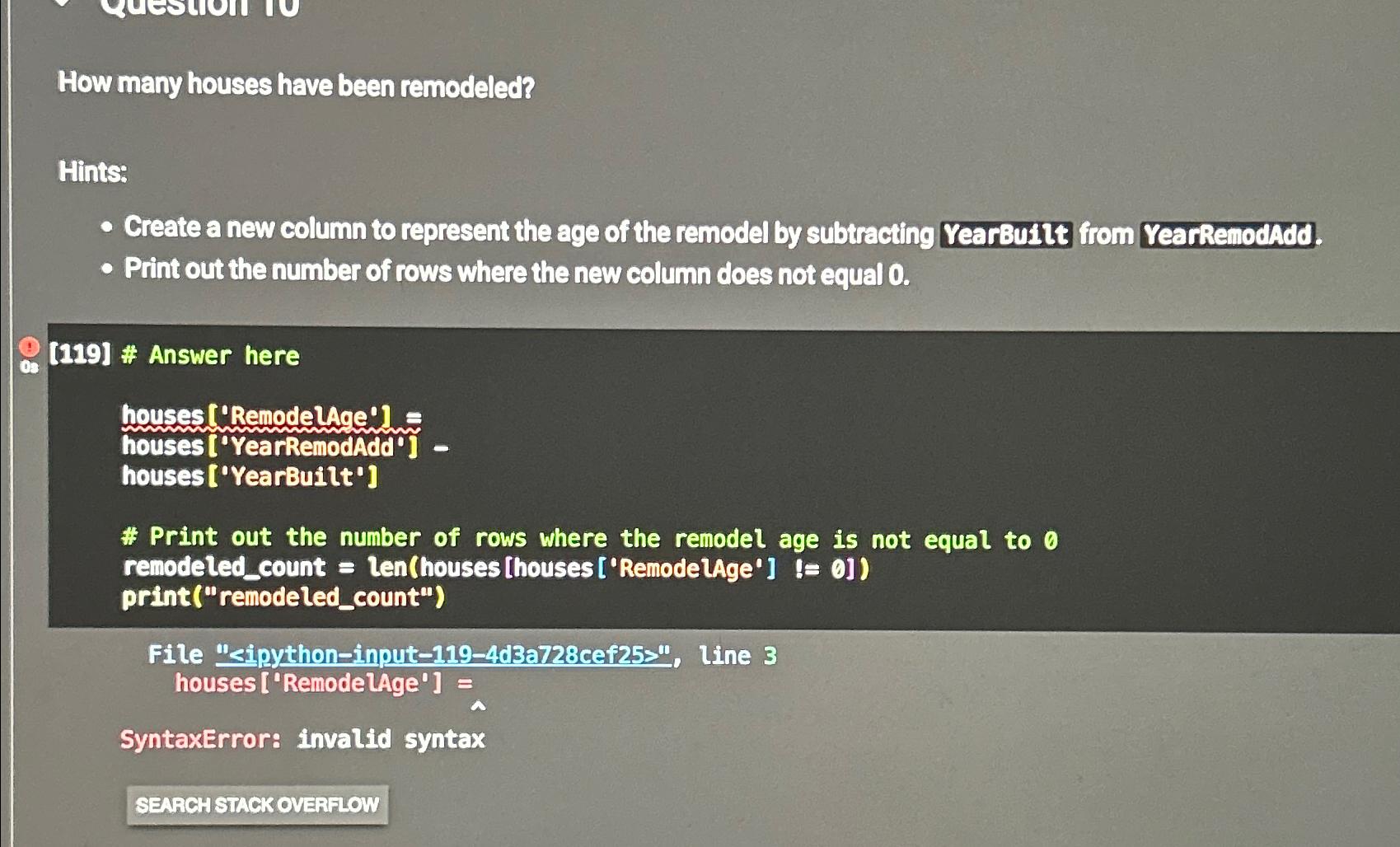 Solved How many houses have been remodeled?Hints:Greate a | Chegg.com