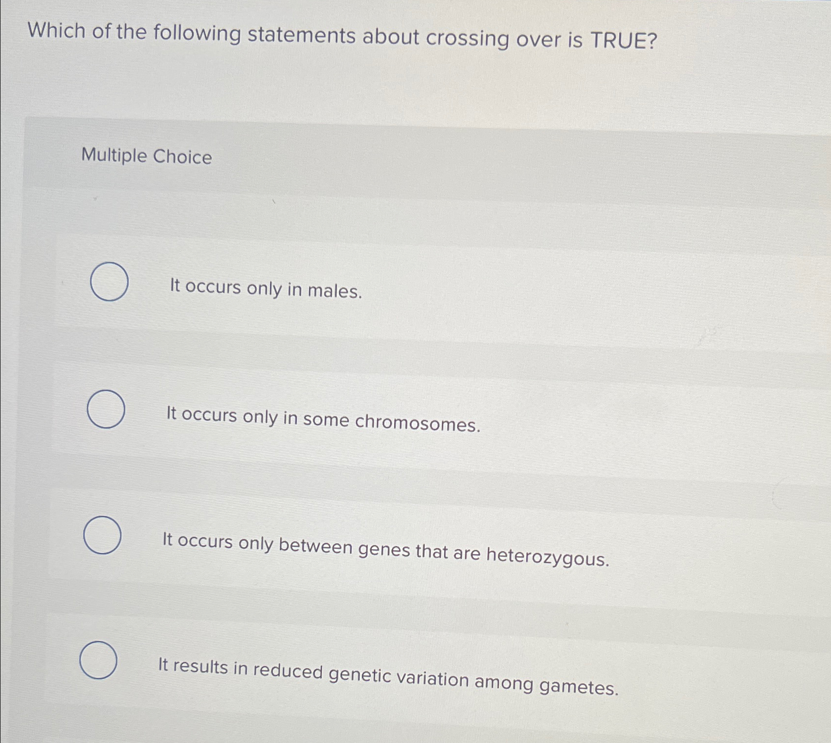 Solved Which of the following statements about crossing over | Chegg.com