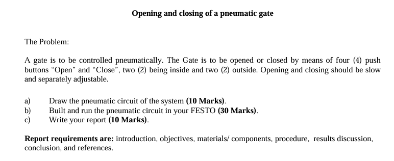 Solved Opening and closing of a pneumatic gateThe Problem:A | Chegg.com