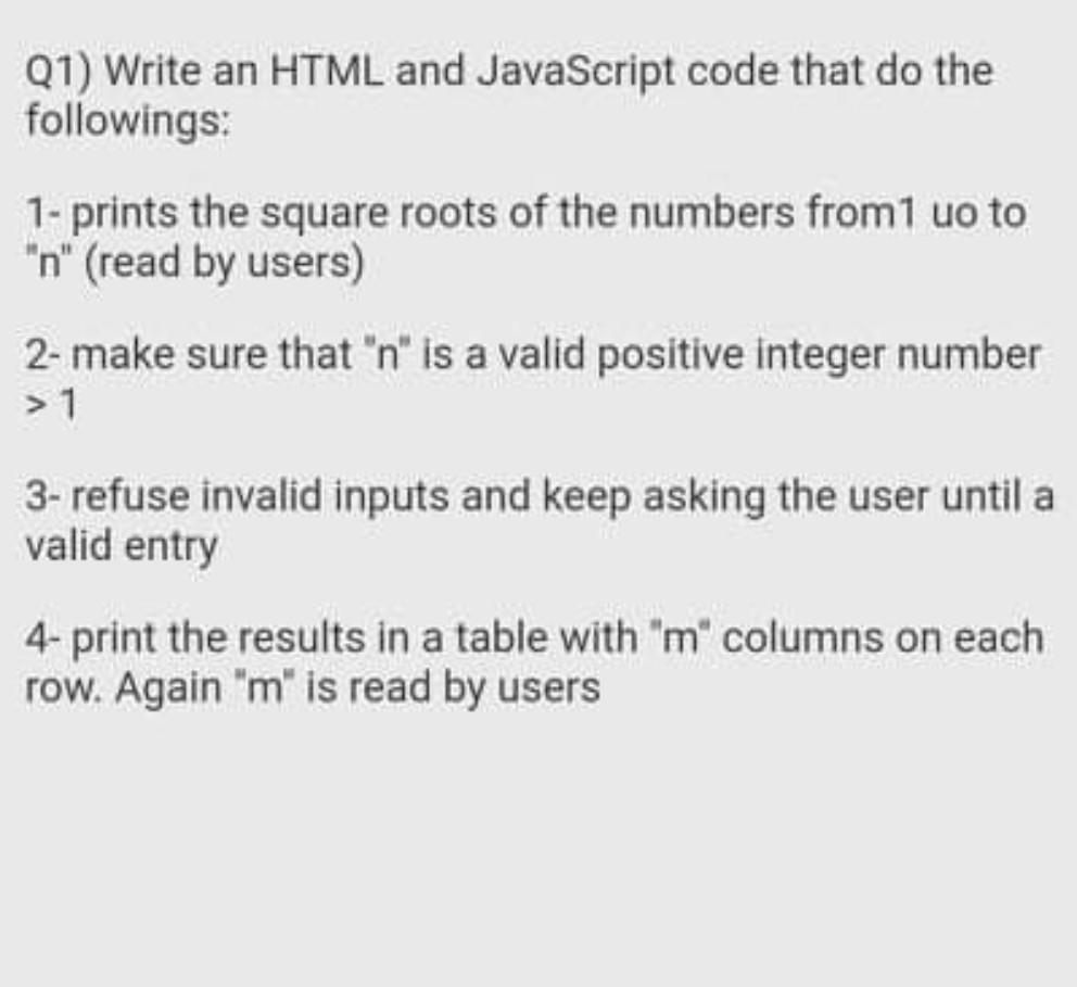 Solved Q1 Write An Html And Javascript Code That Do The 