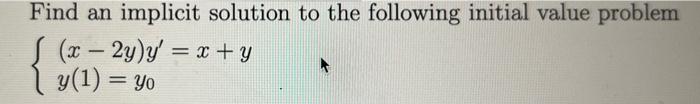 Solved Find an implicit solution to the following initial | Chegg.com
