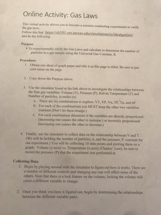 Solved Online Activity: Gas Laws This virtual activity | Chegg.com