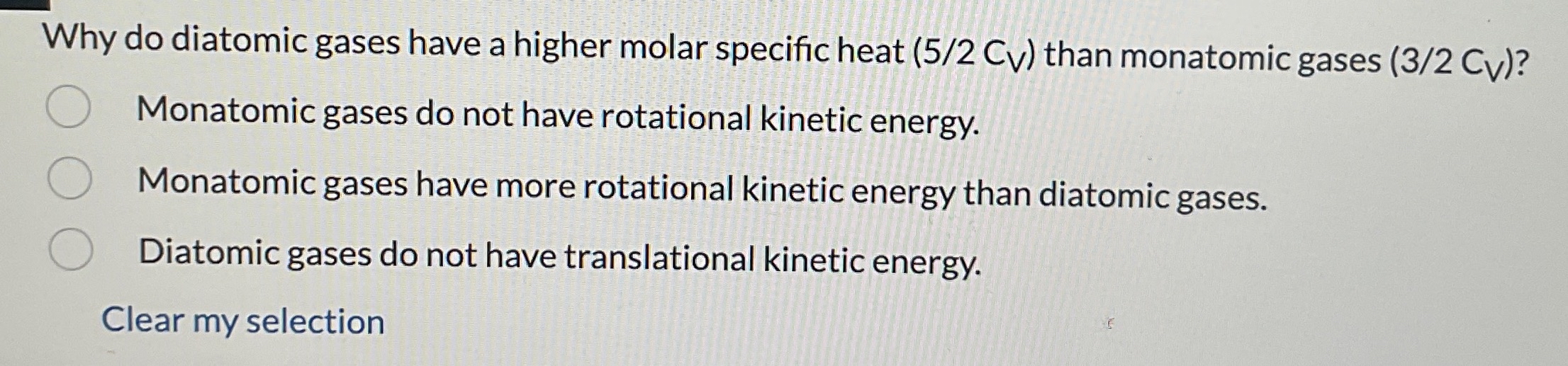 Solved Why do diatomic gases have a higher molar specific | Chegg.com