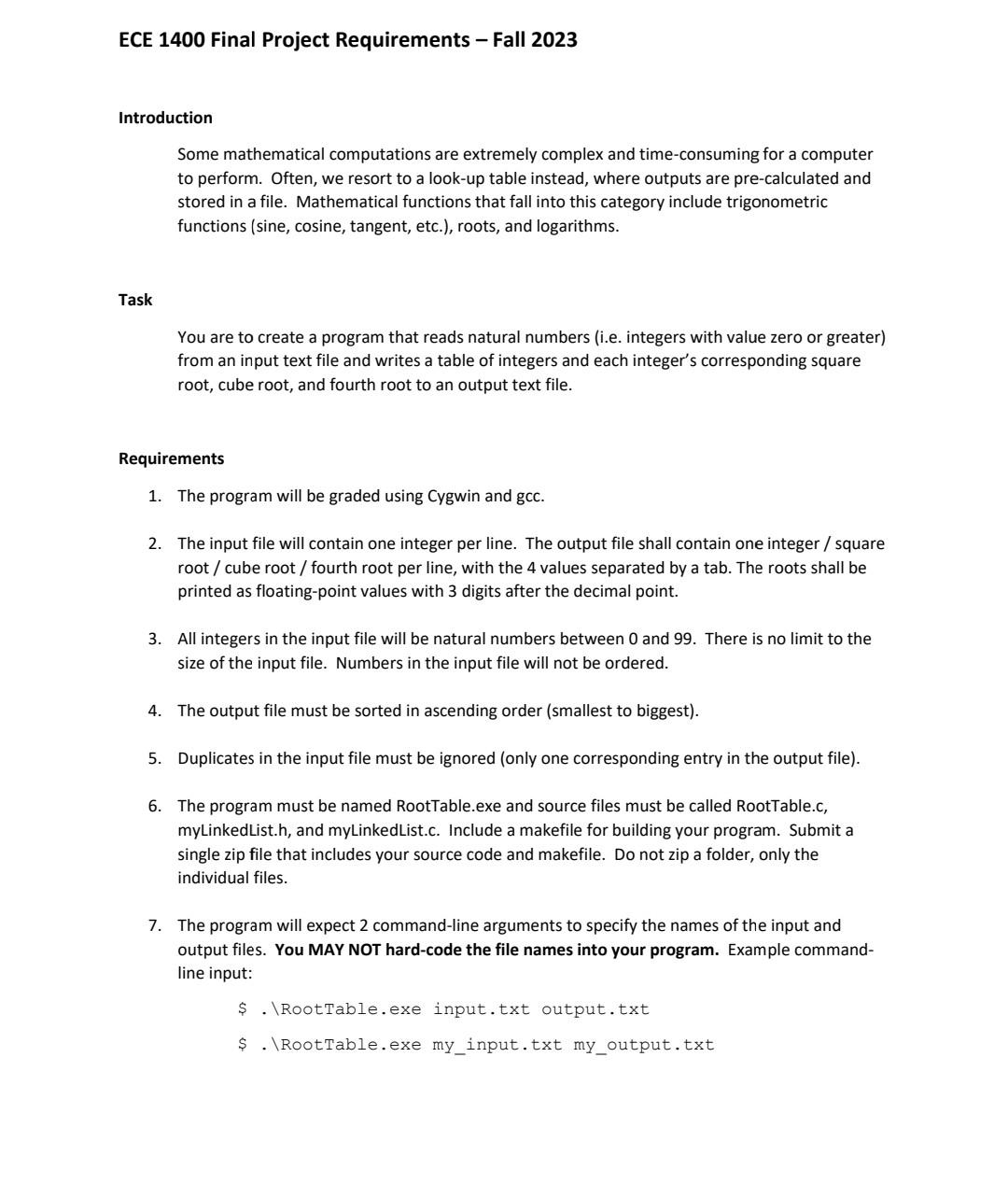 Solved ECE 1400 Final Project Requirements - Fall 2023 | Chegg.com