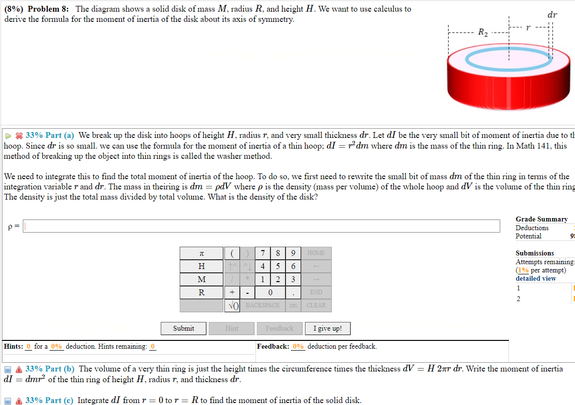 Solved The diagram shows a solid disk of mass M, ﻿radius R, | Chegg.com