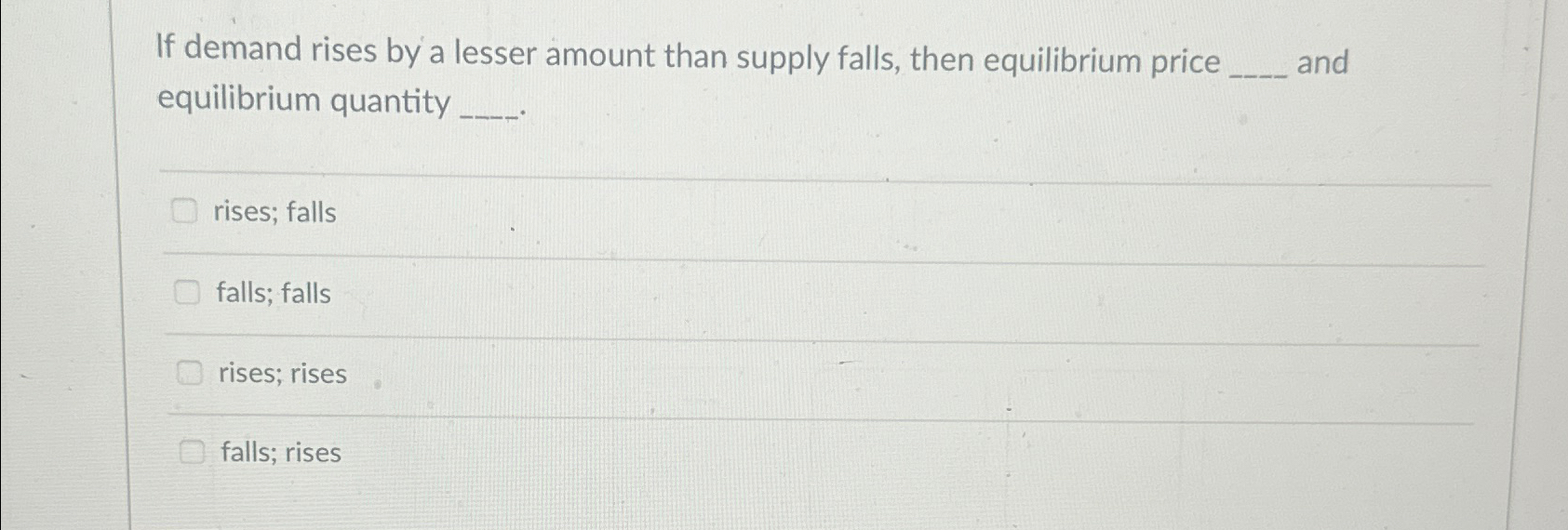Solved If demand rises by a lesser amount than supply falls, | Chegg.com