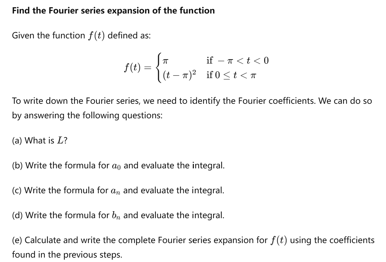 Solved Find The Fourier Series Expansion Of The