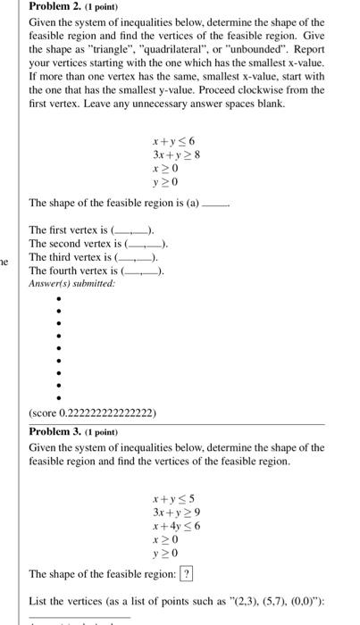Solved Problem 5. (1 point) Graph the system of | Chegg.com