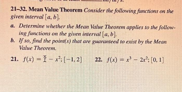 Solved 21-32. Mean Value Theorem Consider the following | Chegg.com