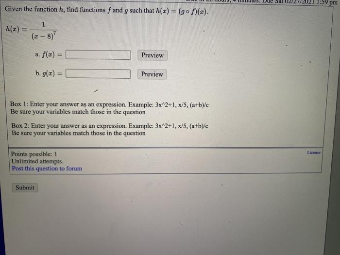 Solved Al 1 59 Pm Given The Function H Find Functions F And