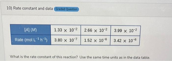 Solved 10) Rate constant and data What is the rate constant | Chegg.com