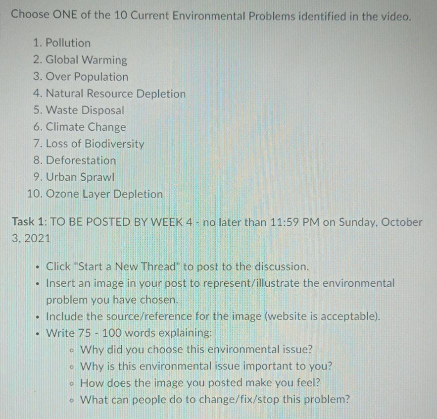 Solved Choose ONE of the 10 Current Environmental Problems | Chegg.com