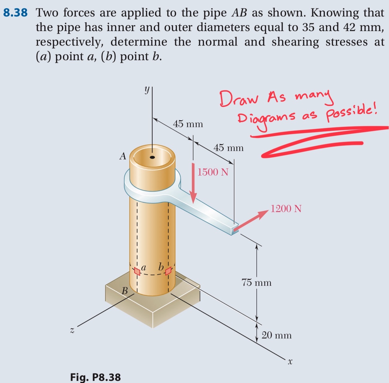 Solved 8.38 ﻿Two forces are applied to the pipe AB ﻿as | Chegg.com