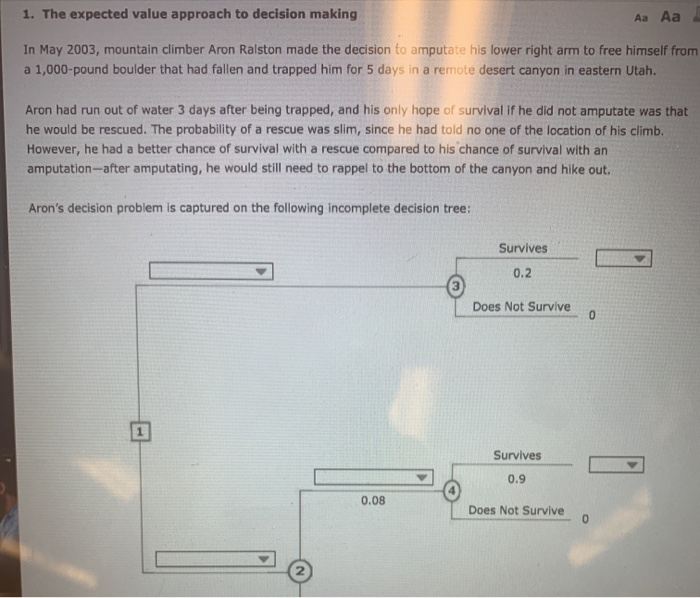 Solved 1. The expected value approach to decision making Aa | Chegg.com
