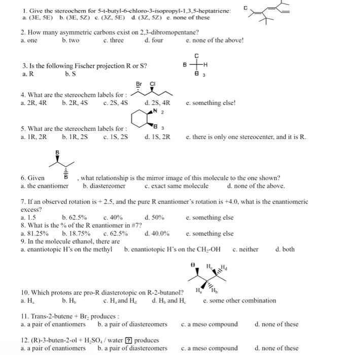 Solved 1. Give the stereochem for | Chegg.com
