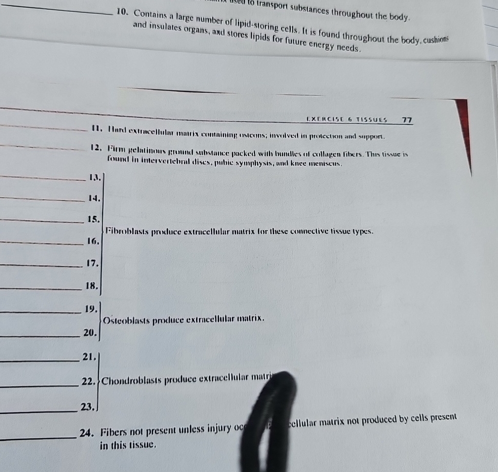Solved write the name of the connective tissue type to match | Chegg.com