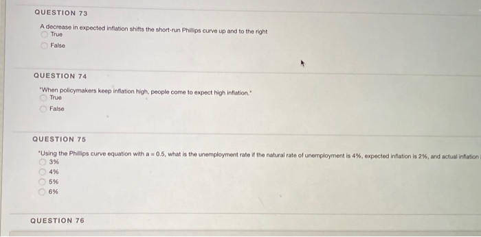 Solved QUESTION 73 A decrease in expected inflation shifts | Chegg.com