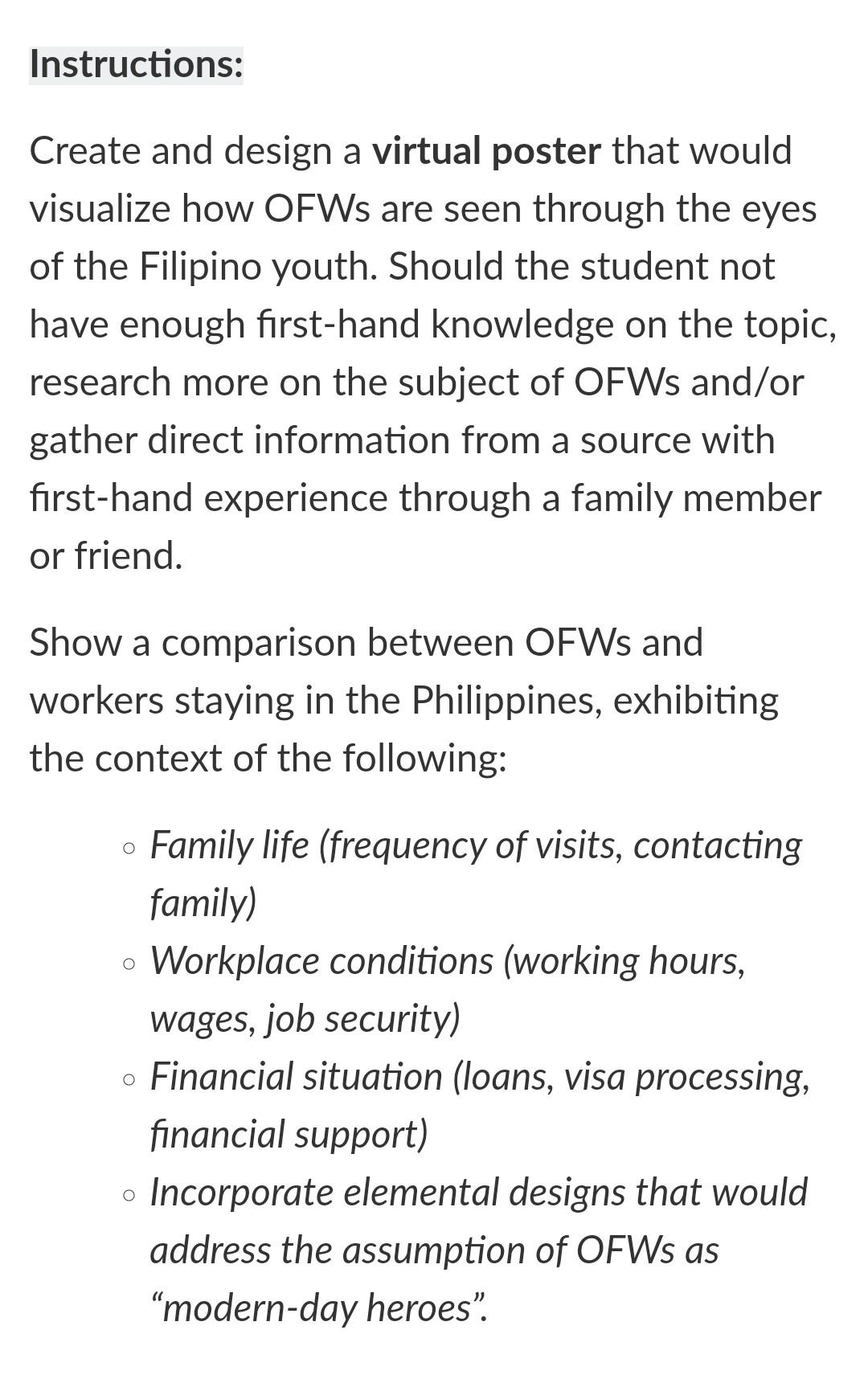 Instructions: Create and design a virtual poster that | Chegg.com