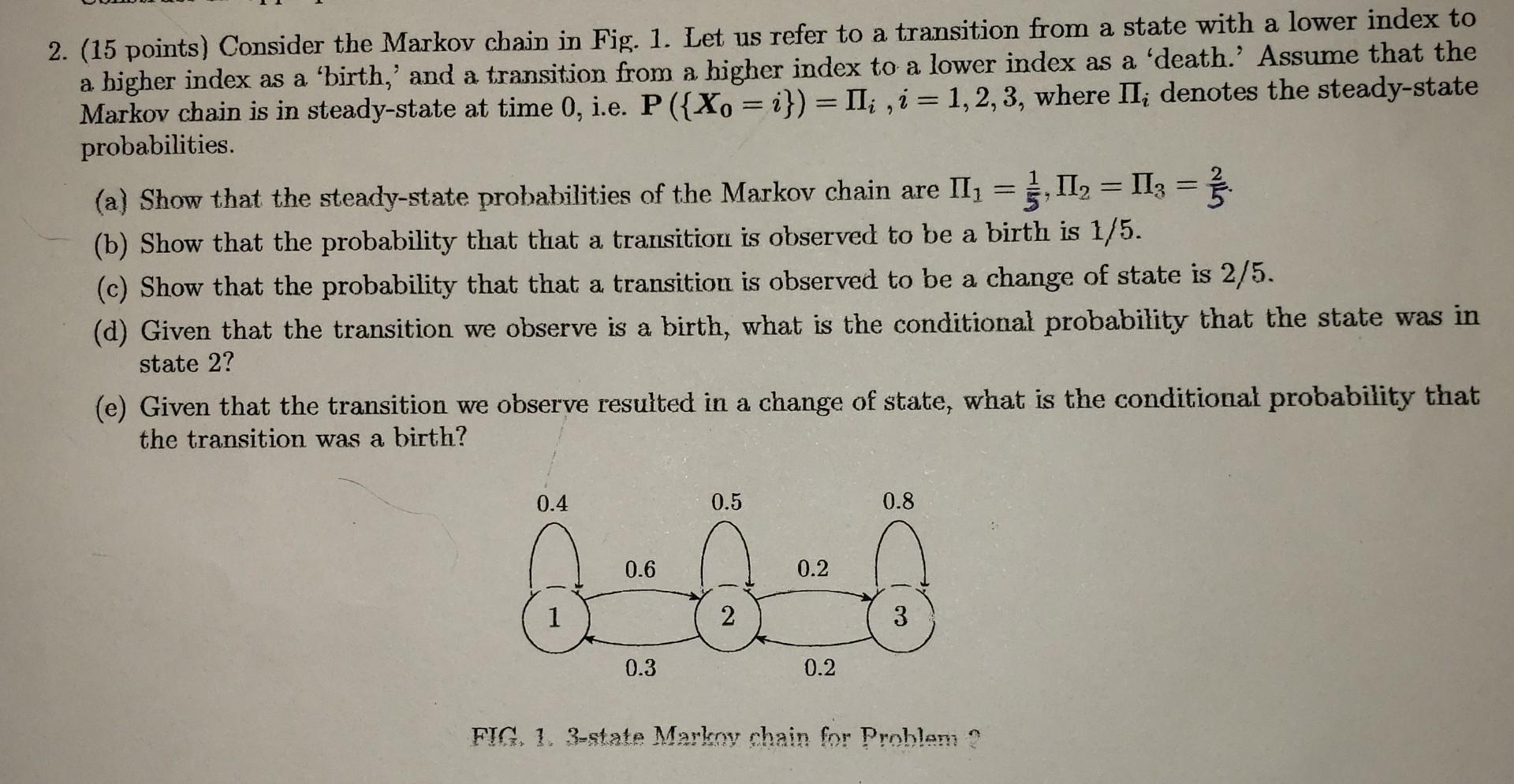 Solved 2. (15 points) Consider the Markov chain in Fig. 1. | Chegg.com