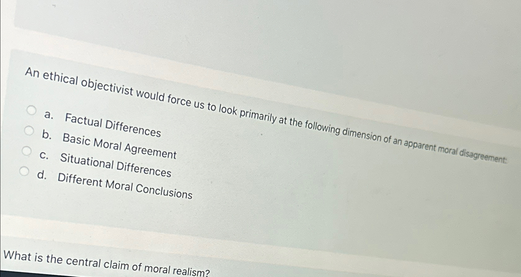 Solved An ethical objectivist would force us to look | Chegg.com