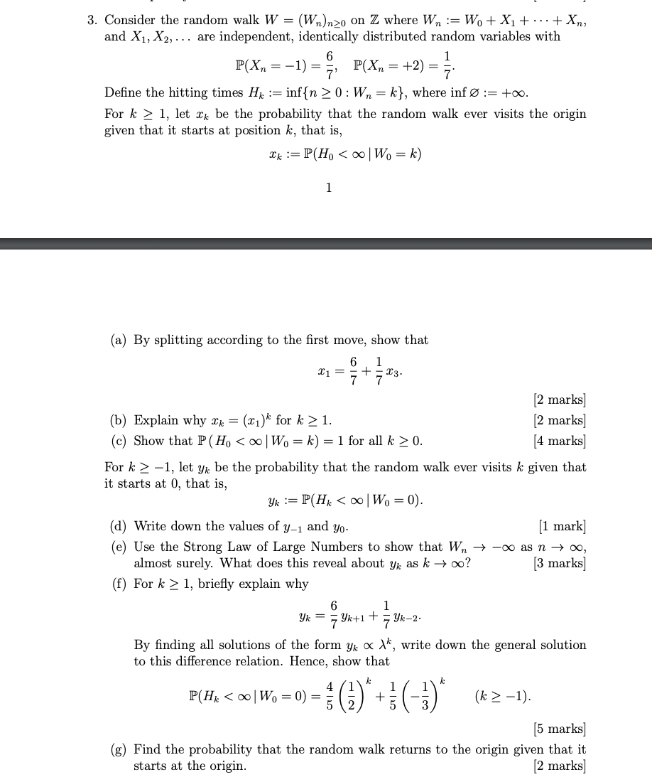 Solved Consider the random walk W=(Wn)n≥0 ﻿on Z ﻿where | Chegg.com