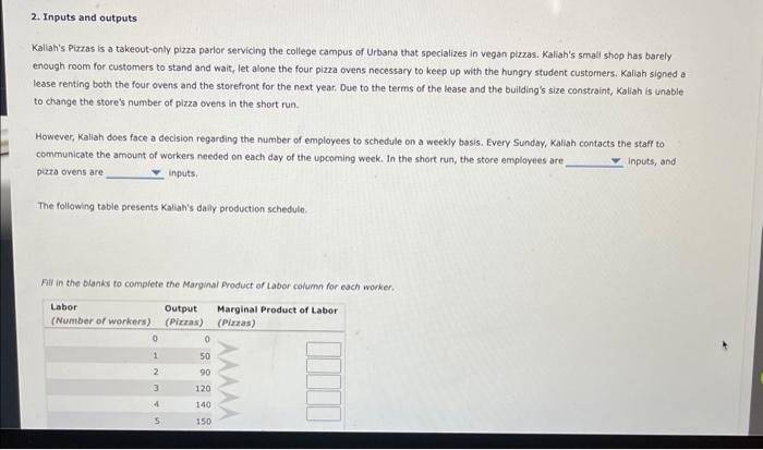 Solved Kaliah's Pizzas is a takeout-only pizza parlor | Chegg.com