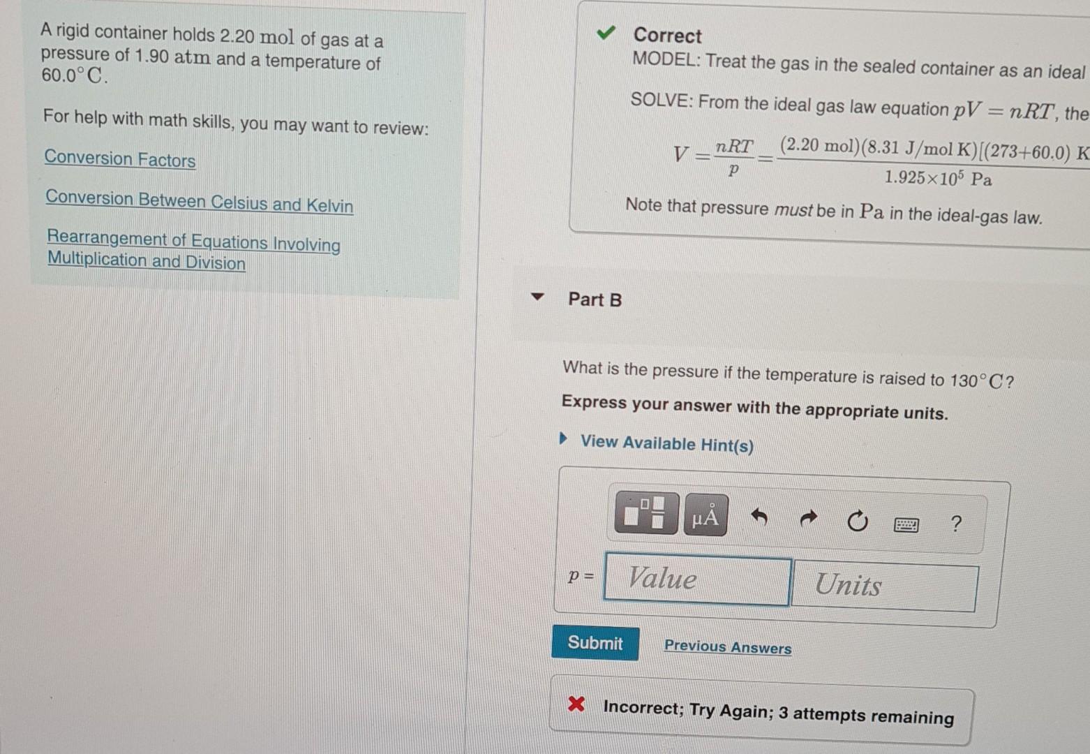 Solved A rigid container holds 2.20 mol of gas at a pressure | Chegg.com