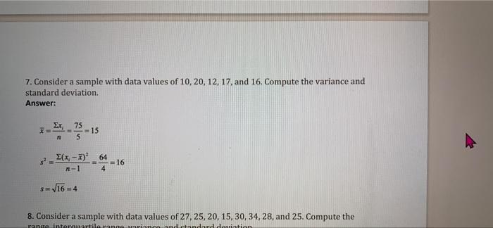 Solved 7. Consider a sample with data values of 10, 20, 12, | Chegg.com