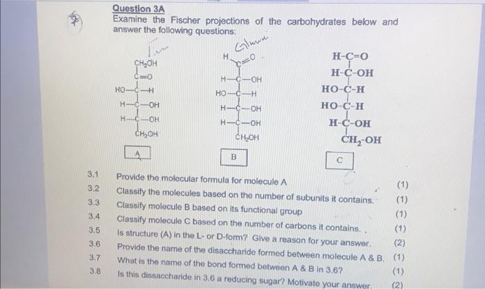 Solved Question 3A Examine the Fischer projections of the | Chegg.com