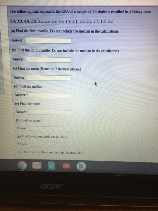 Solved The following data represents the GPA of a sample of | Chegg.com