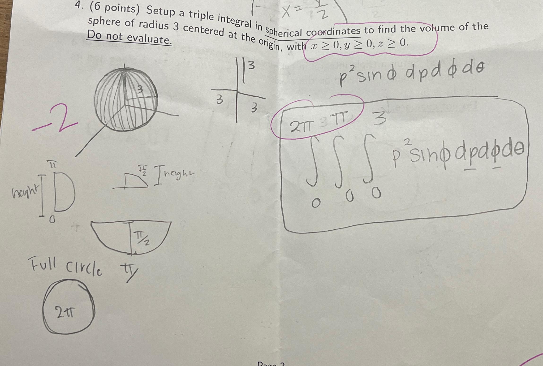 Solved (6 ﻿points) ﻿Setup a triple integral in spherical co | Chegg.com