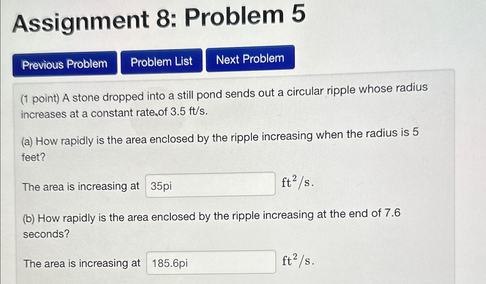 Solved Assignment 8: Problem 5(1 ﻿point) ﻿A stone dropped | Chegg.com