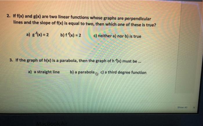 Solved 2. If f(x) and g(x) are two linear functions whose | Chegg.com