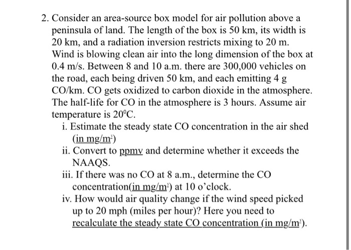 Solved 2. Consider an area-source box model for air | Chegg.com