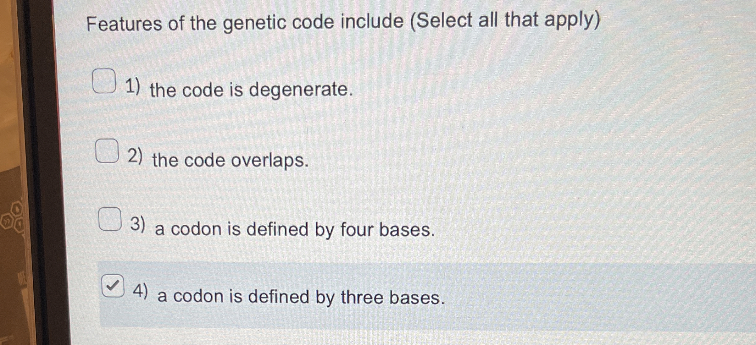 Solved Features of the genetic code include (Select all that | Chegg.com