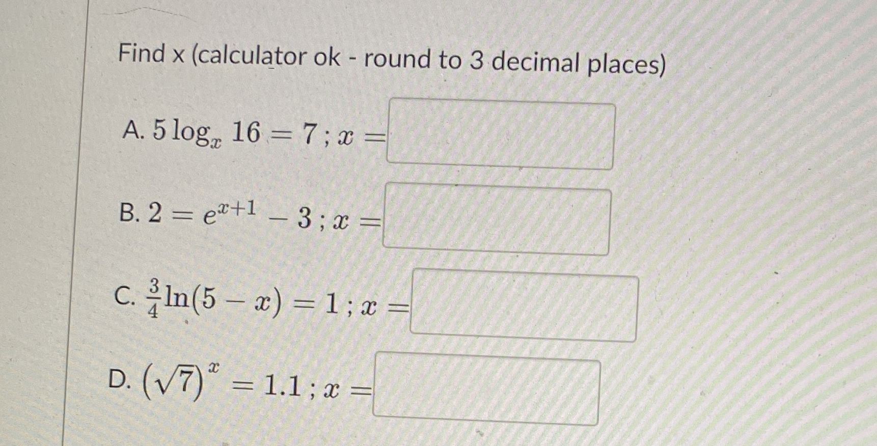 Find x (calculator ok - ﻿round to 3 ﻿decimal | Chegg.com