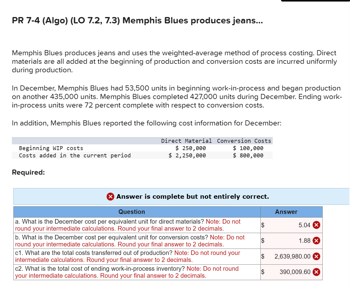Solved PR 7-4 (Algo) (LO 7.2, 7.3) ﻿Memphis Blues produces | Chegg.com