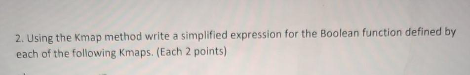 Solved 2. Using the Kmap method write a simplified | Chegg.com