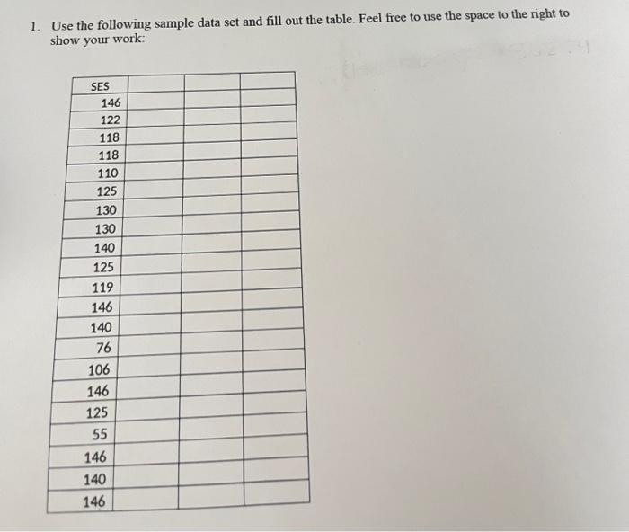 1. Use the following sample data set and fill out the | Chegg.com