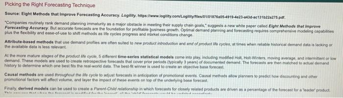 Solved Picking the Right Forecasting Technique Source: Eight | Chegg.com