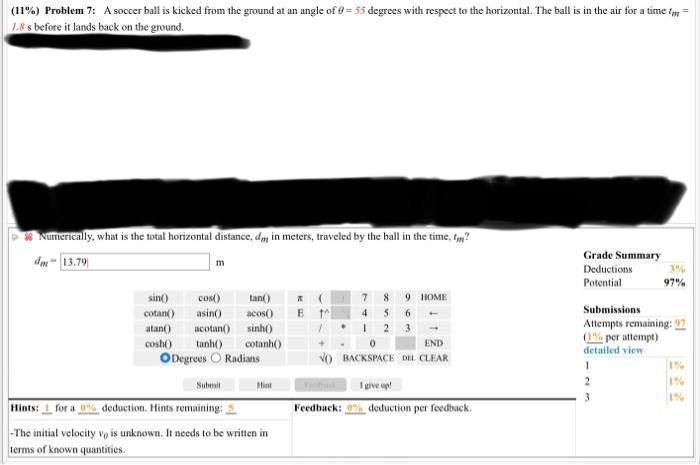 Solved 1\%) Problem 7: A soccer ball is kicked from the | Chegg.com