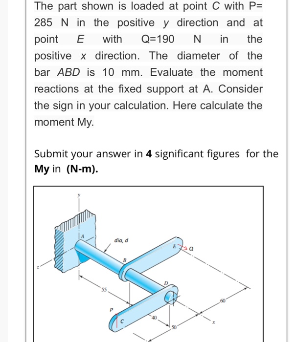 Solved The part shown is loaded at point C with P= 285 N in | Chegg.com