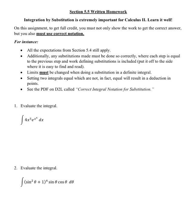 Solved Section 5.5 Written Homework Integration by | Chegg.com