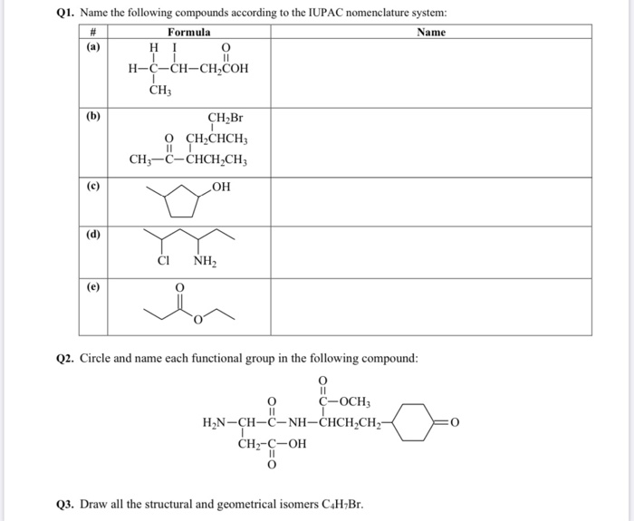 Solved Q1. Name the following compounds according to the | Chegg.com