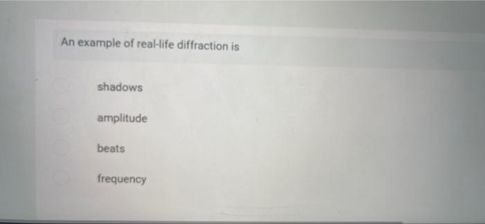 Solved An example of real-life diffraction is shadows | Chegg.com