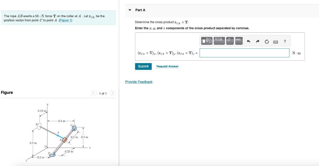 Solved The rope AB ﻿exerts a 60-N ﻿force T ﻿on the collar at | Chegg.com