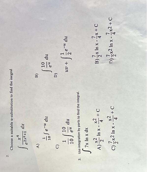 Solved Choose a suitable u-substitution to find the inegral | Chegg.com