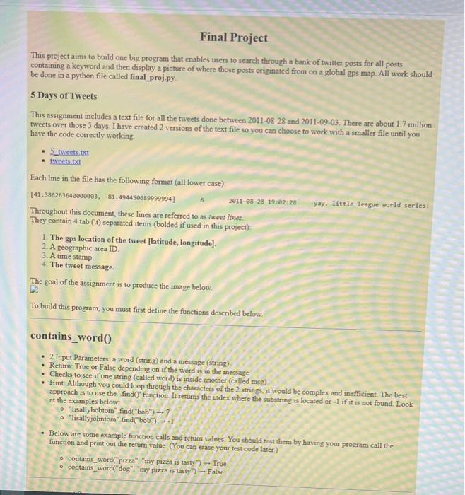 Solved Final Project This project aims to build one big | Chegg.com