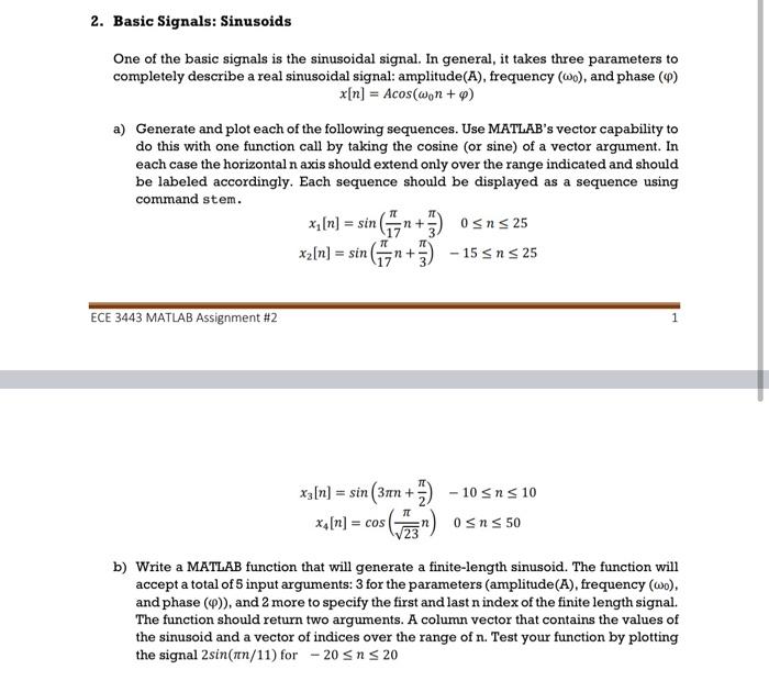 Solved 2. Basic Signals: Sinusoids One of the basic signals | Chegg.com