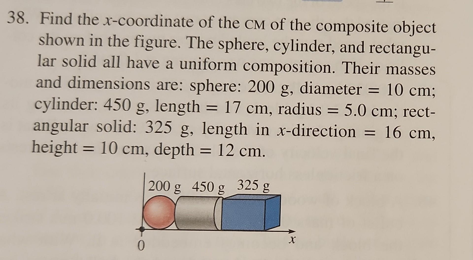 Solved 38. Find the x-coordinate of the CM of the composite | Chegg.com